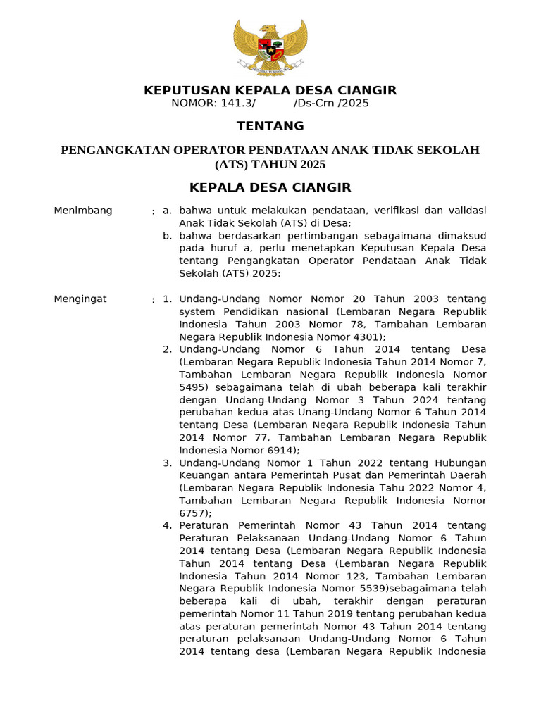 Pengangkatan Operator ATS 2025 | PDF