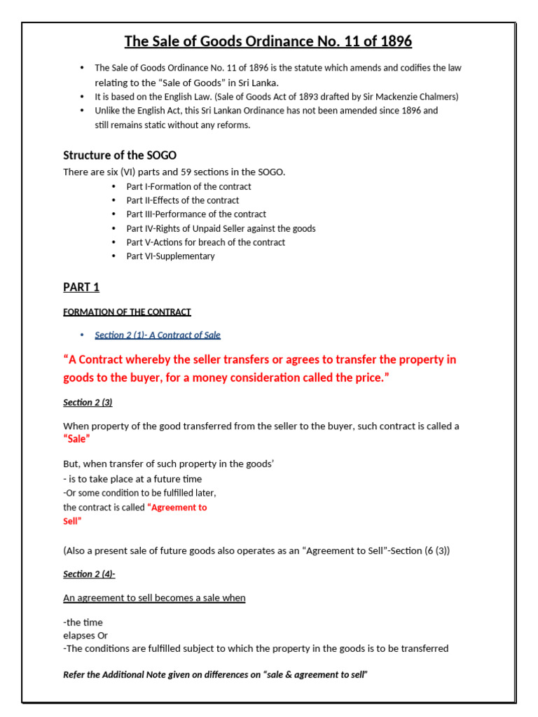 Sale of Goods Ordinance Overview | PDF | Sales | Prices