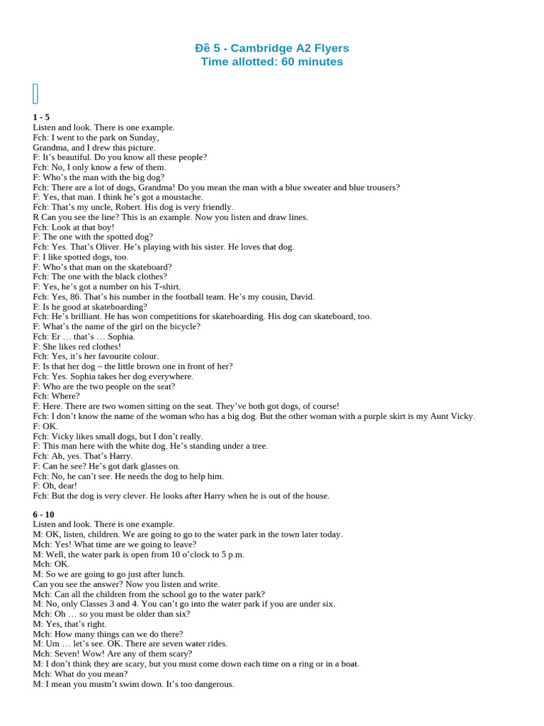 Cambridge A2 Flyers Listening Test | PDF