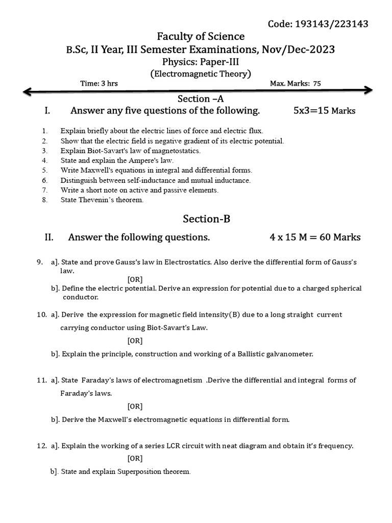 Sem III - Electromagnetic Theory | PDF