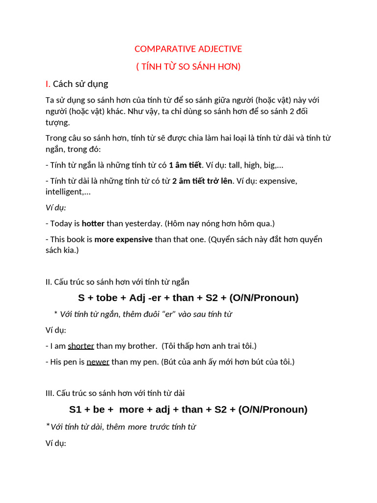 Comparative Adjective Grade 6 | PDF