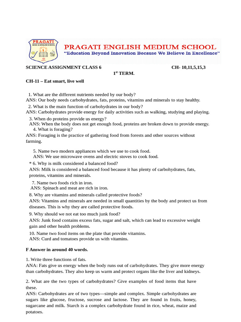 Science Assignment Class-6 TRM 1 25-26 | PDF | Foods | Pendulum