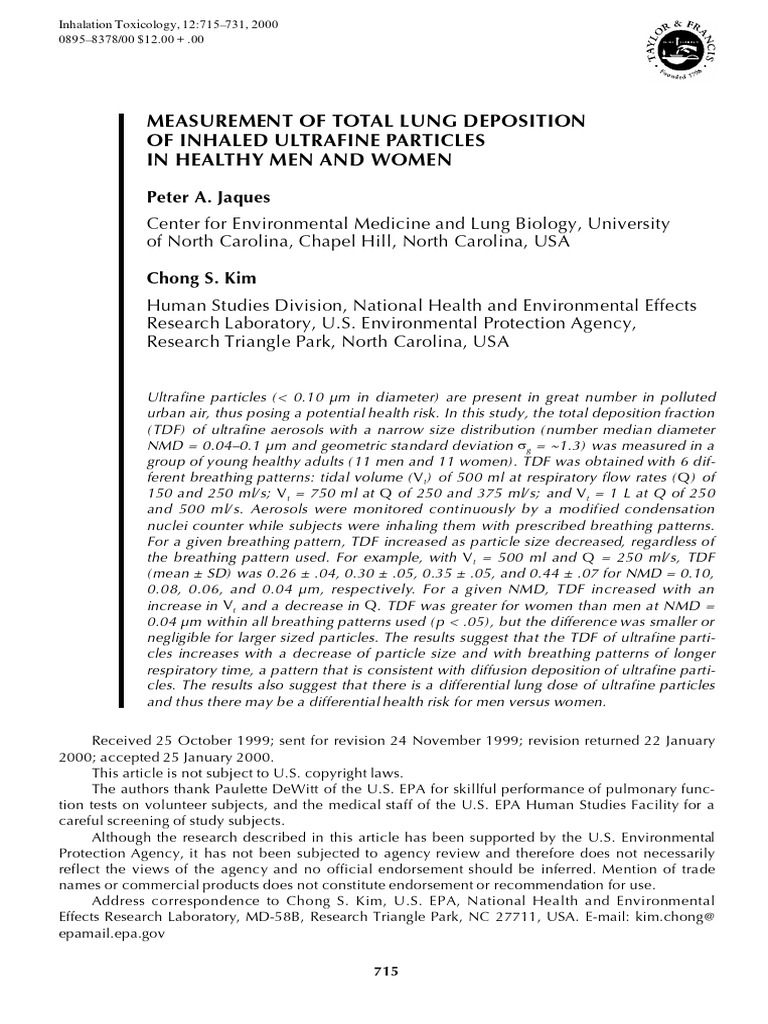 2000 Jaques Measurement Total Lung Deposition | PDF | Aerosol | Exhalation