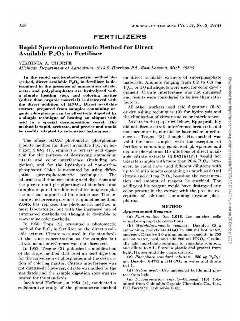 Rapid Spectrophotometric Method For Direct P2O5 | PDF | Nitric Acid ...