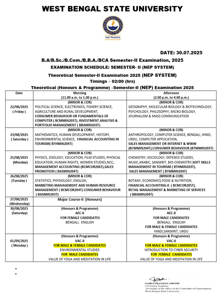 Routine of Semester - II (Nep) Examination, 2025 - 250730 - 171107 ...