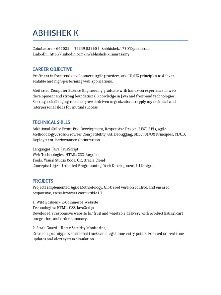 Abhishek K Resume Optimized | PDF