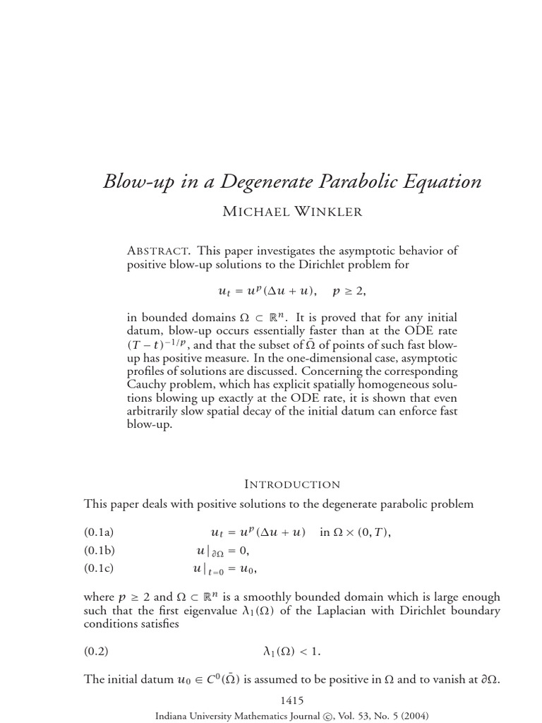 Winkler-Blow-up in A Degenerate Parabolic Equation | PDF | Ordinary ...