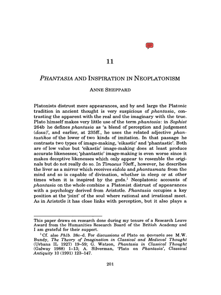 Phantasia in Neoplatonism and Inspiration | PDF | Neoplatonism | Plato