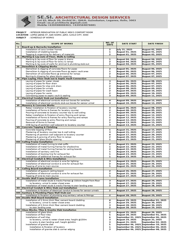 Men's Comfort Room Renovation Schedule | PDF | Toilet | Wall