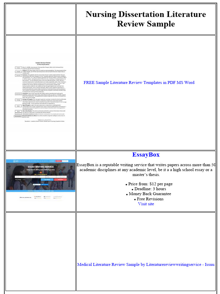Nursing Dissertation Literature Review Sample | PDF | Thesis | Essays