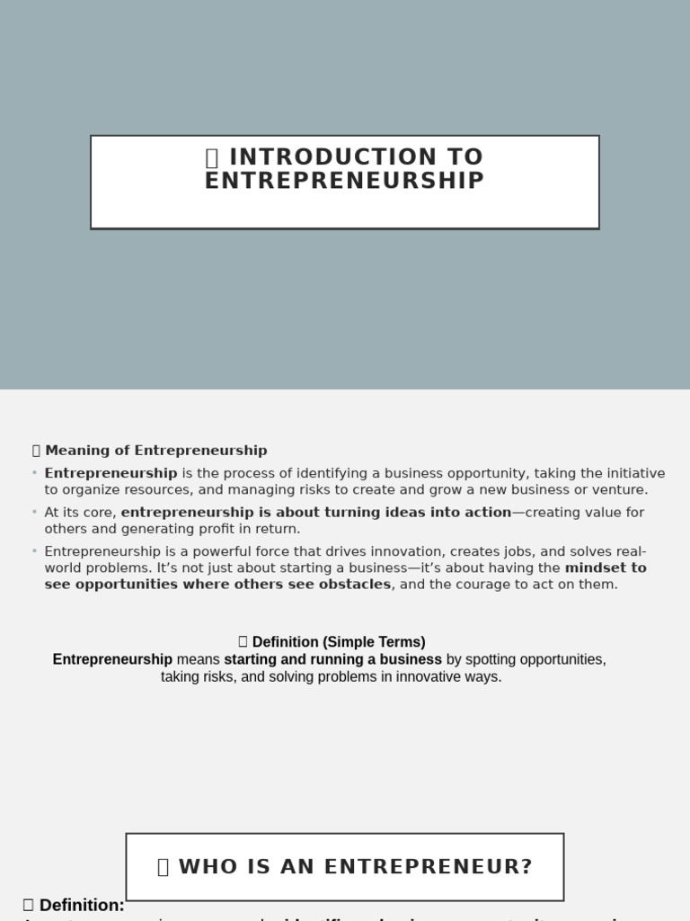 Introduction to Entrepreneurship | PDF | Entrepreneurship | Innovation