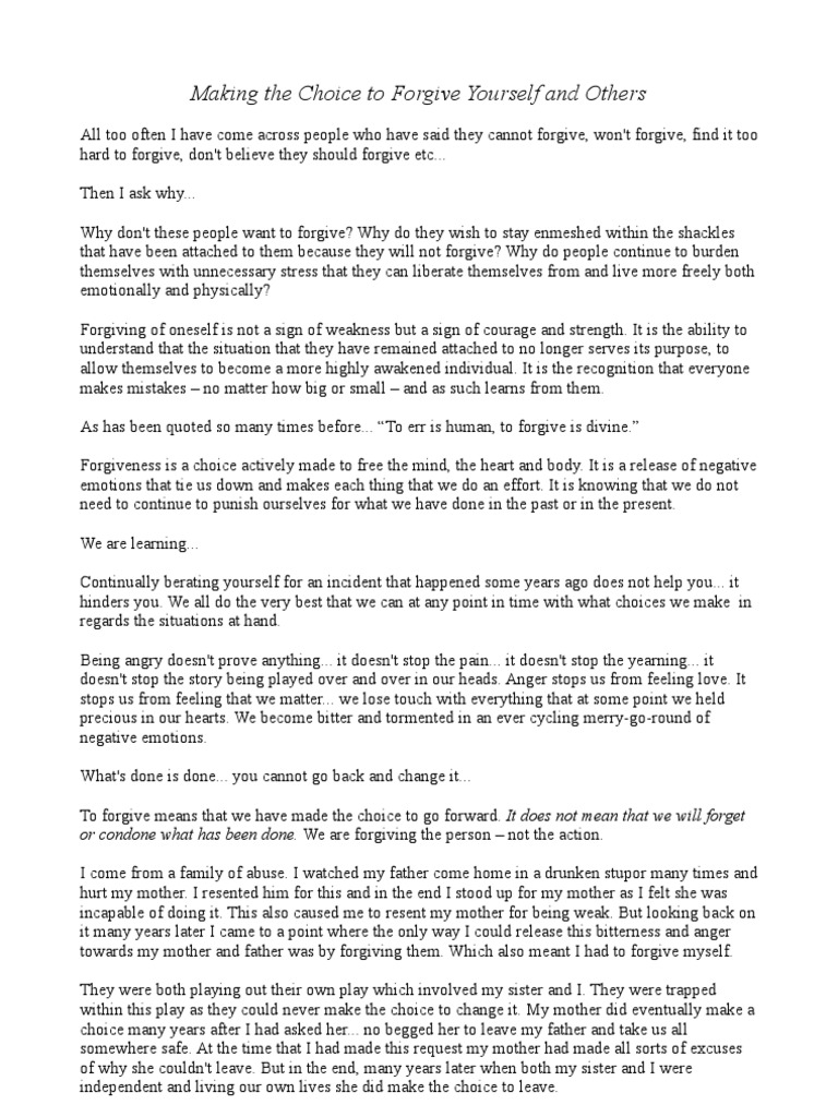 Making The Choice To Forgive Yourself | PDF | Forgiveness | Prayer