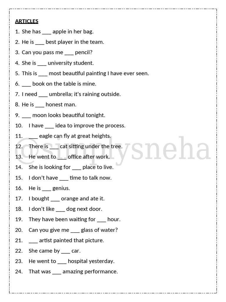 Articles and Determiners Exercises | PDF