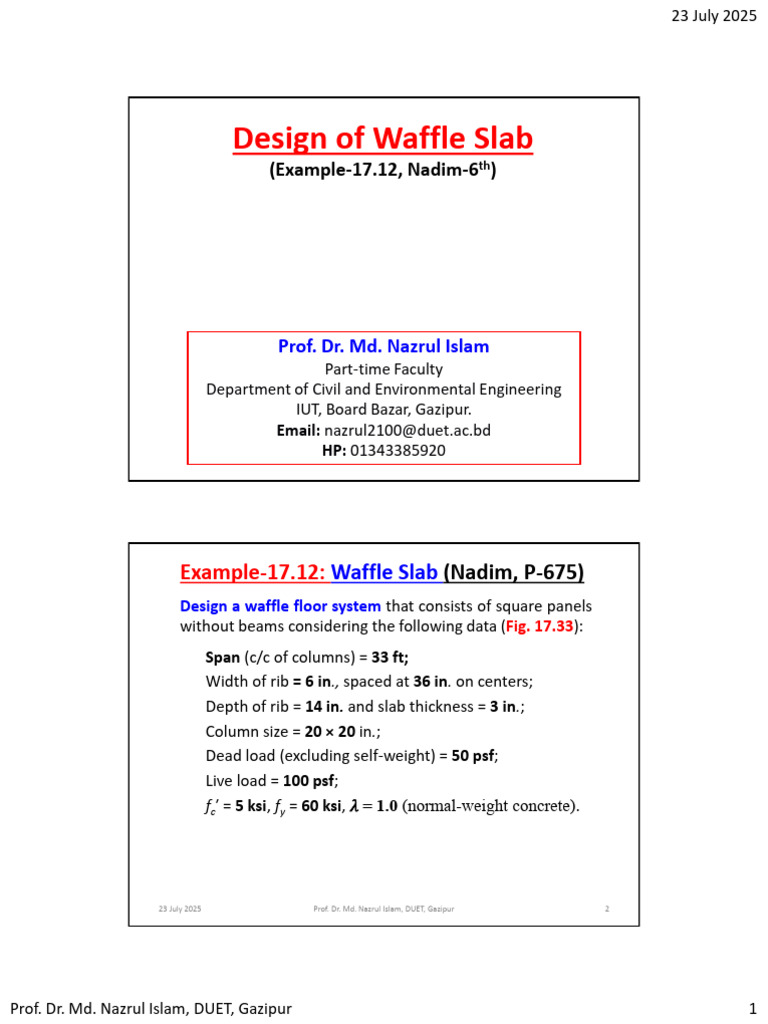 Lecture 11 Waffle Slab 2 Example 17.12 | PDF | Structural Engineering ...