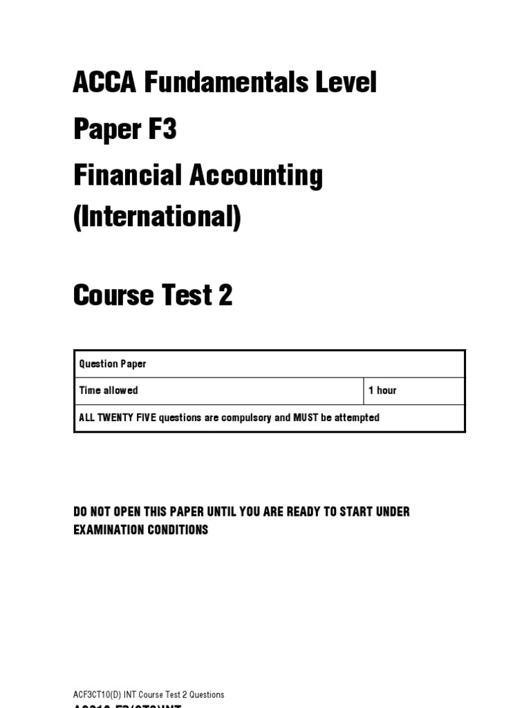 ACCA Fundamentals Level Paper F3 Financial Accounting (International ...