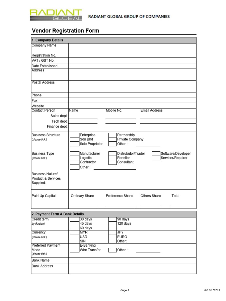 Vendor Registration Form Details | PDF | Business
