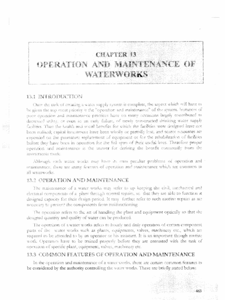 Chapter13 - Operation and Maintenance of Water Works | PDF