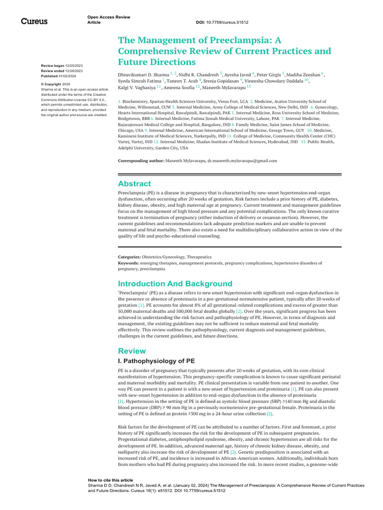 The Management of Preeclampsia: A Comprehensive Review of Current ...