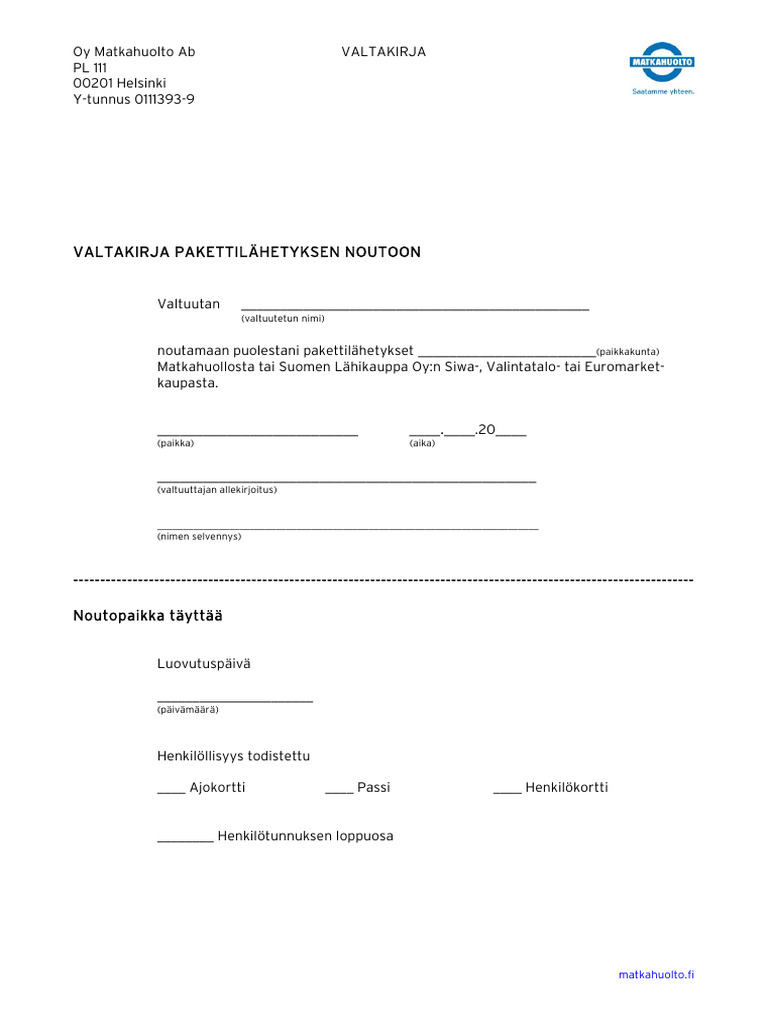 Matkahuolto Valtakirja | PDF