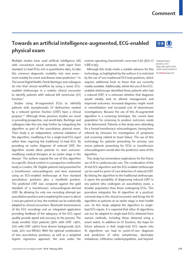Towards an Artificial Intelligence Augmented, ECG | PDF ...
