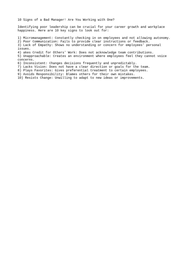10 Signs of a Bad Manager | PDF