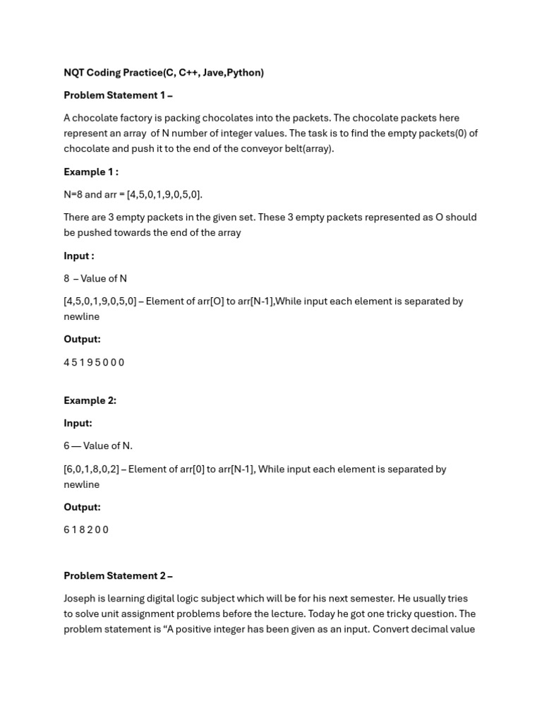 Coding Practice QN-NQT | PDF | Bit | Integer (Computer Science)
