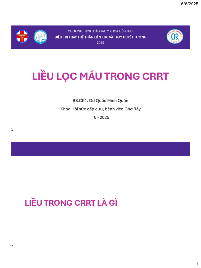 4.BS Quan - Lieu Trong CRRT 2025 | PDF