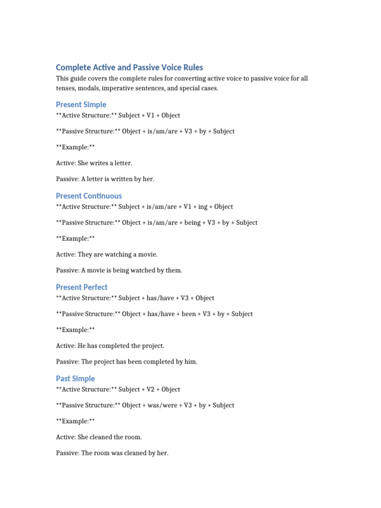 Complete Active Passive Voice Rules | PDF | Linguistics | Semantics