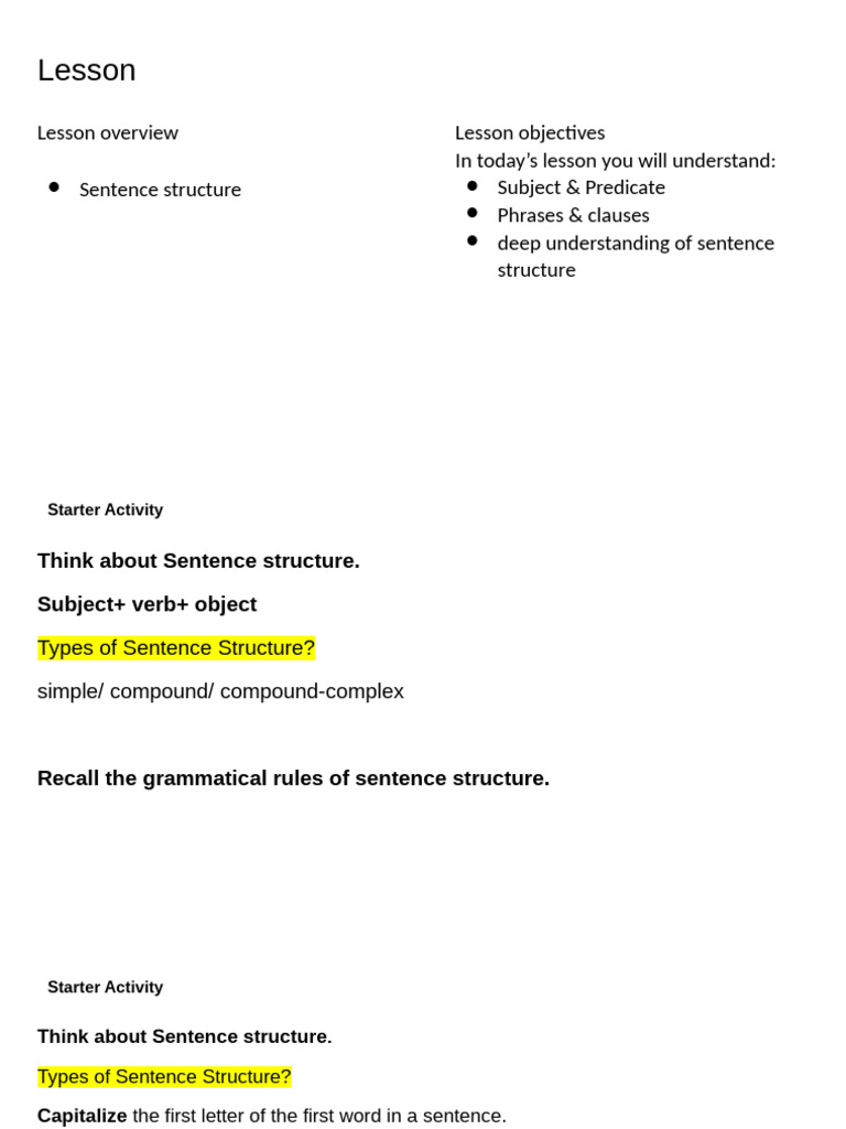 Understanding Sentence Structure Basics | PDF | Sentence (Linguistics ...