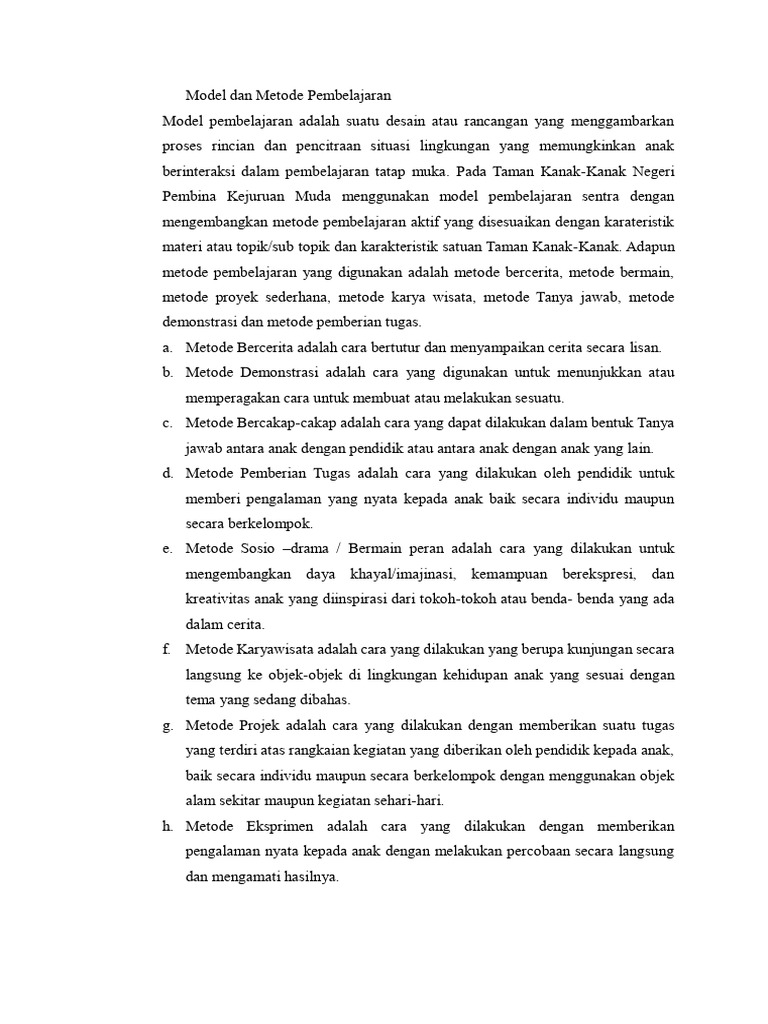 Model Dan Metode Pembelajaran PAUD | PDF