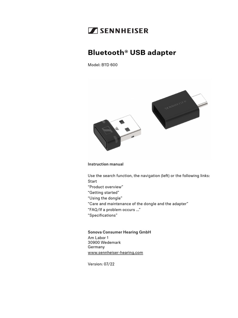 Manual BTD 600 Seinnheiser | PDF | Usb | Bluetooth