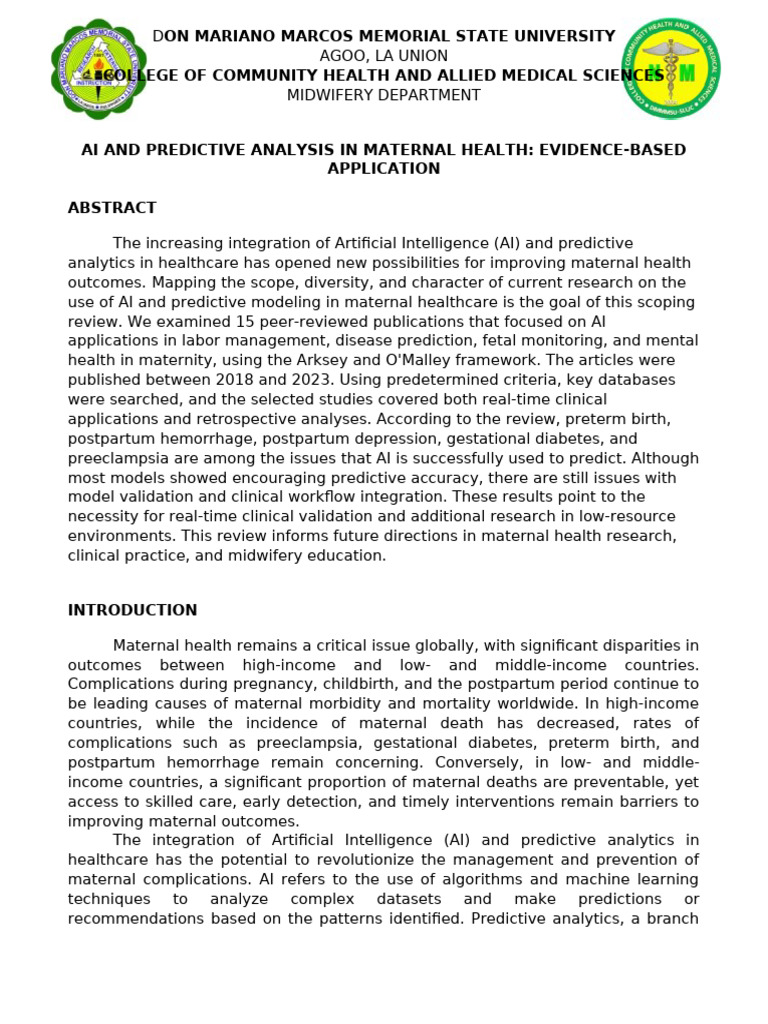 AI-AND-PREDICTIVE-ANALYSIS (G1- DIGI) | PDF | Maternal Health | Childbirth