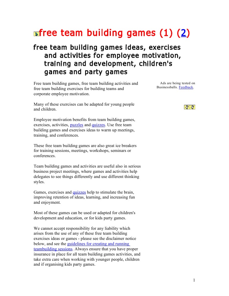 Free Team Building Activities Ideas | PDF | Team Building | Ageism