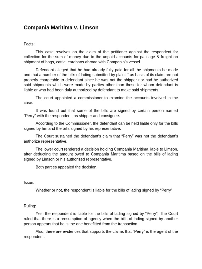 7 Compania Maritima v. Limson | PDF | Bill Of Lading | Cargo