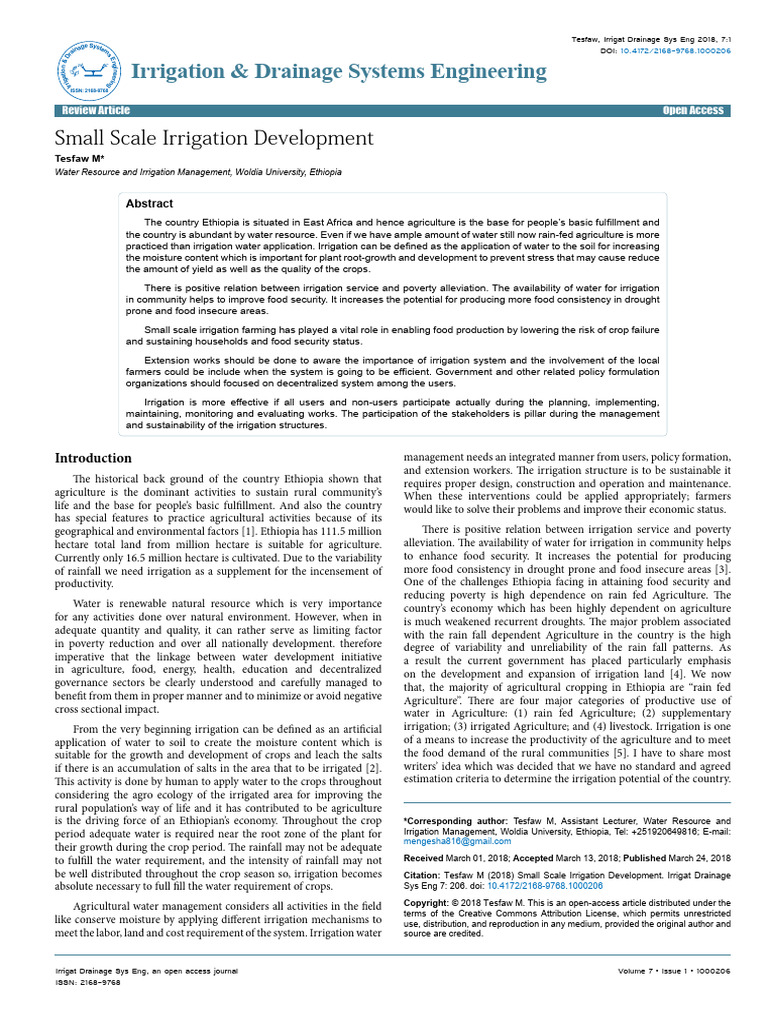 Small Scale Irrigation in Ethiopia | PDF | Irrigation | Agriculture