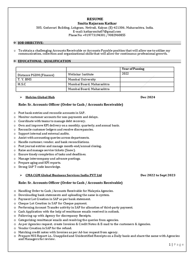Smita Katkar Resume | PDF | Receipt | Invoice