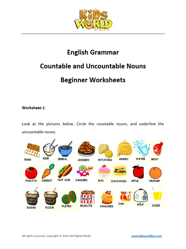 Countable and Uncountable Nouns Beginner Worksheets | PDF | Noun | Syntax