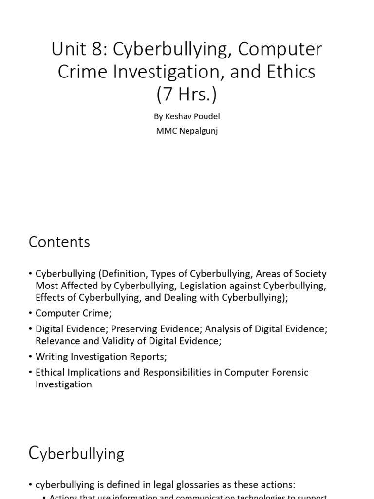 UNIT 8 BIT Ethics Cyber Bullying | PDF | Cyberbullying | Bullying