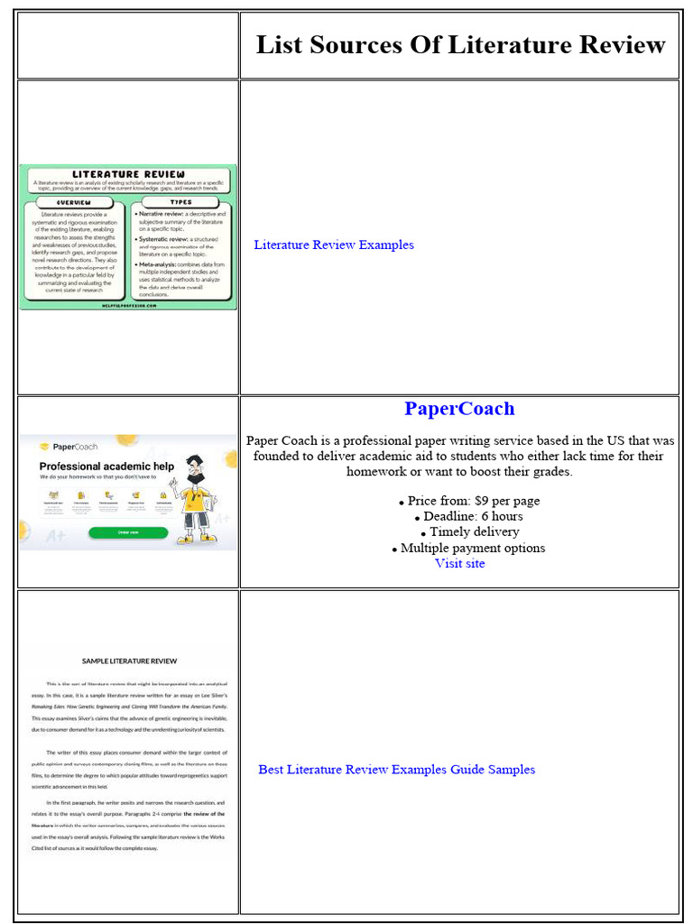 List Sources of Literature Review | PDF | Essays | Literature Review