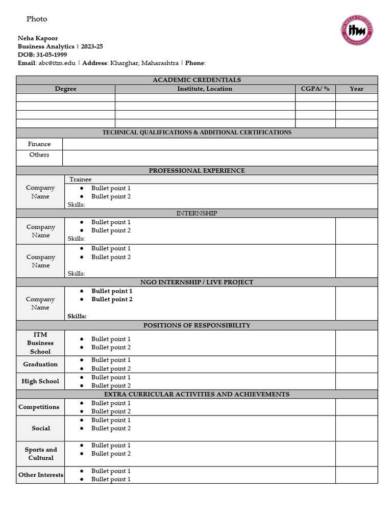 ITM Resume Sample | PDF