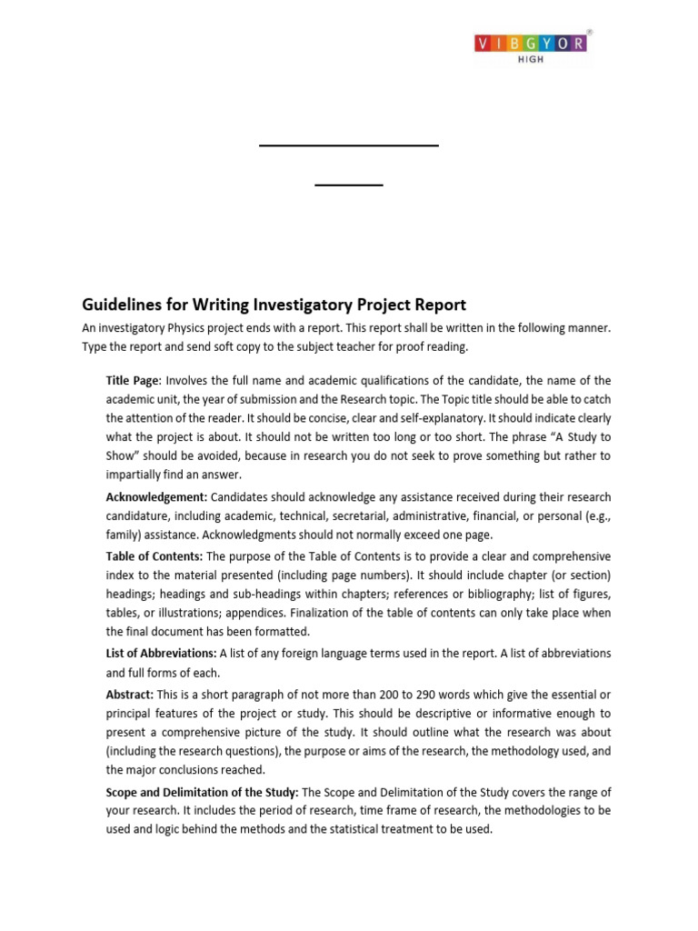 12A_Guidelines for Project Report Writing (Physics) | PDF | Data ...