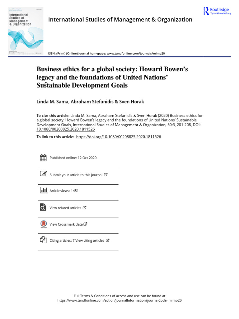 Business Ethics For A Global Society Howard Bowen S Legacy and The ...