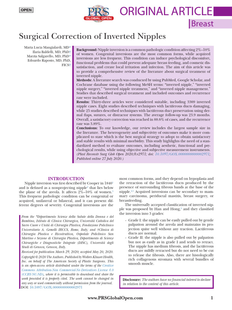 Surgical Correction of Inverted Nipples.5 | PDF | Breast | Medical Specialties