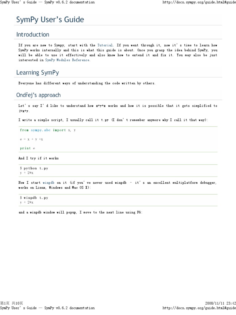 SymPy User's Guide - SymPy v0.6.2 Documentation | PDF | Method ...