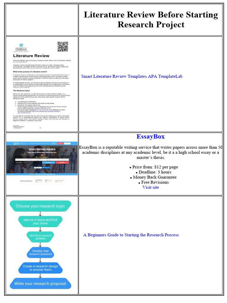 Literature Review Before Starting Research Project | PDF | Essays ...