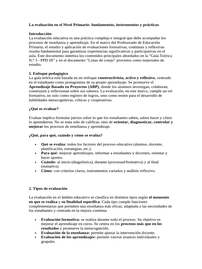 La Evaluación en El Nivel Primario PPD III | PDF | Evaluación | Enseñando