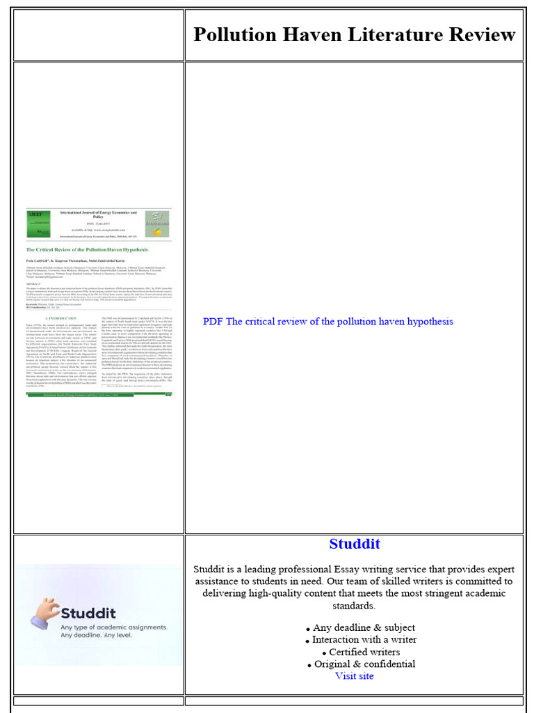 Pollution Haven Literature Review | PDF | Pollution | Air Pollution
