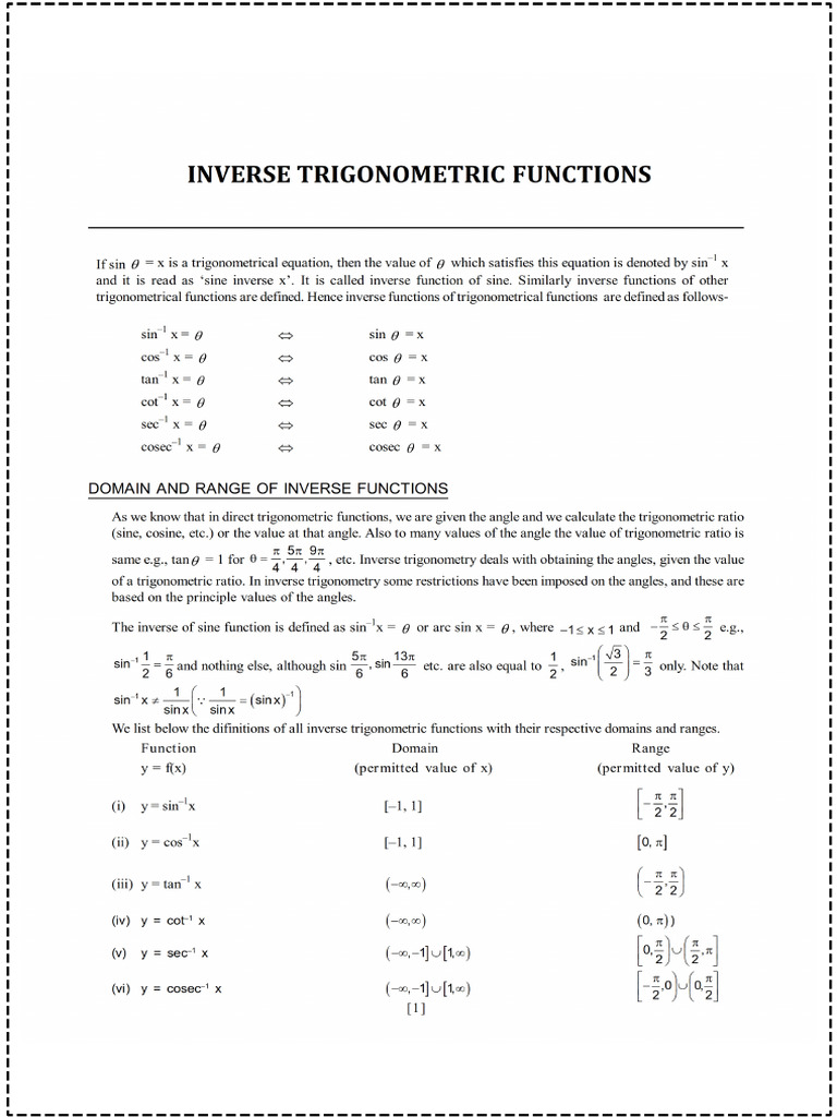 Inverse Trigonometric Functions | PDF