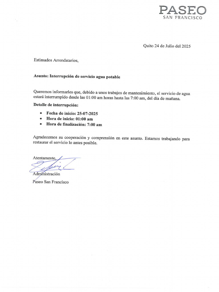 Interrupcion Servicio Agua Potable | PDF