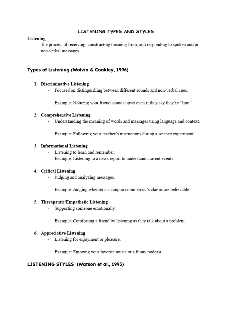 Listening Types and Styles | PDF